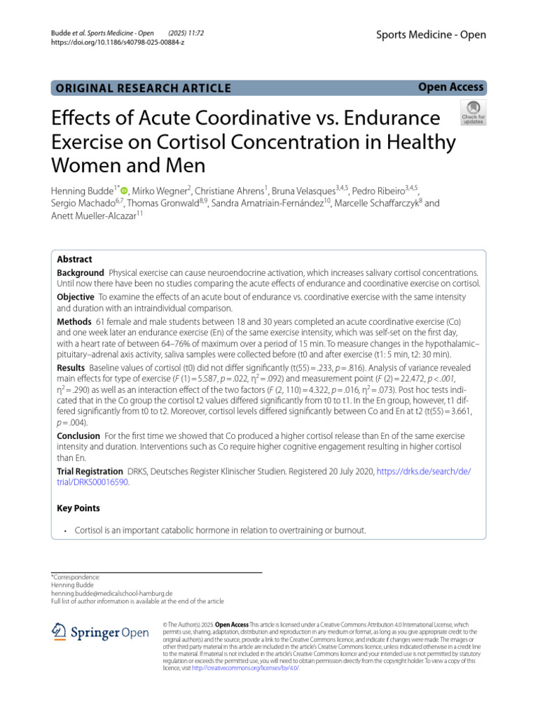 Effects of Acute Coordinative vs. Endurance Exercise On Cortisol ...