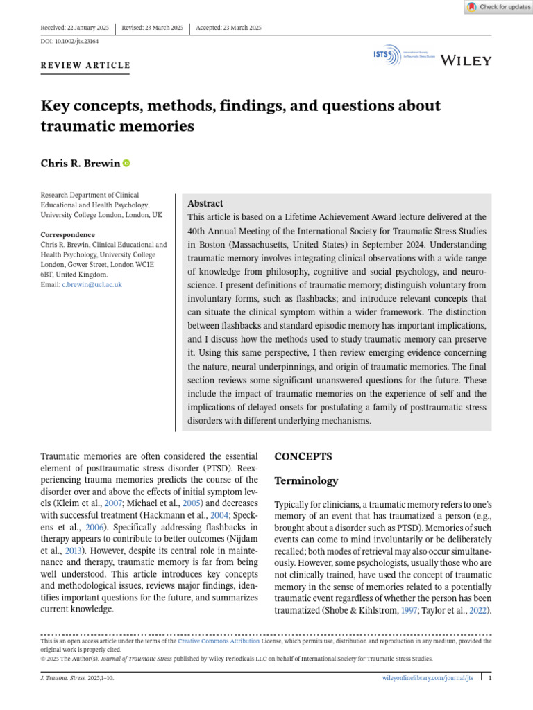 Journal of Traumatic Stress - 2025 - Brewin - Key Concepts Methods ...