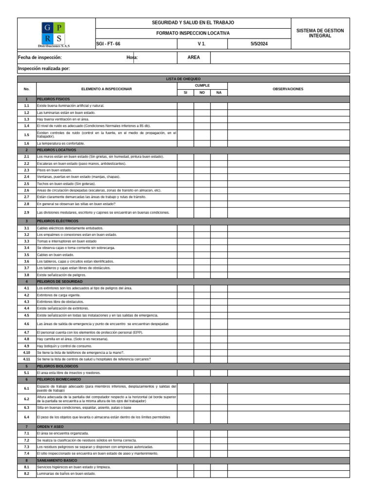 SGI-FT - 023 Formato Inspección Locativa | PDF | Higiene