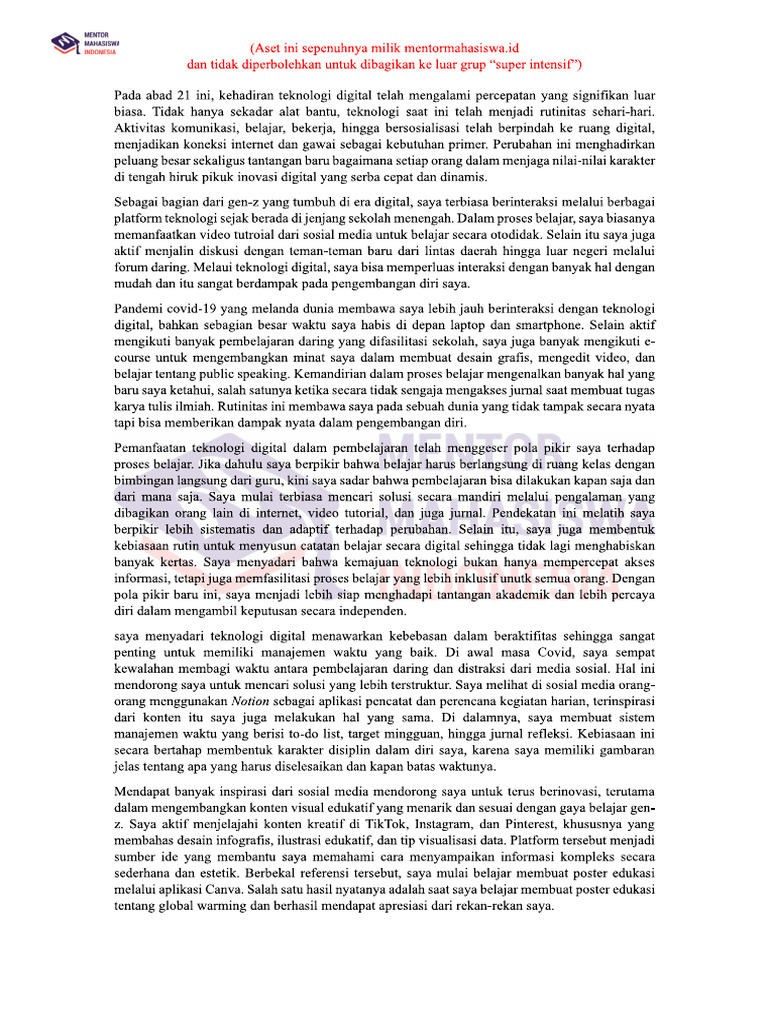 Contoh Essay BU 2025 Tipe 1 | PDF
