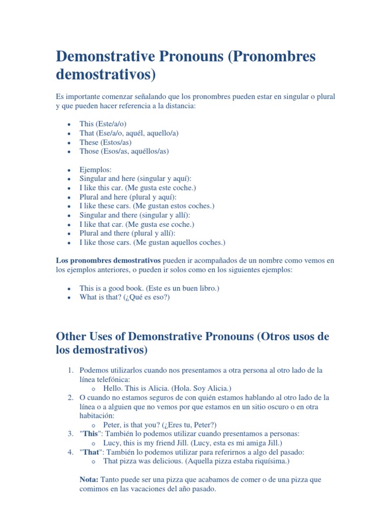 Demonstrative Pronouns | PDF | Asunto (gramática) | Pronombre