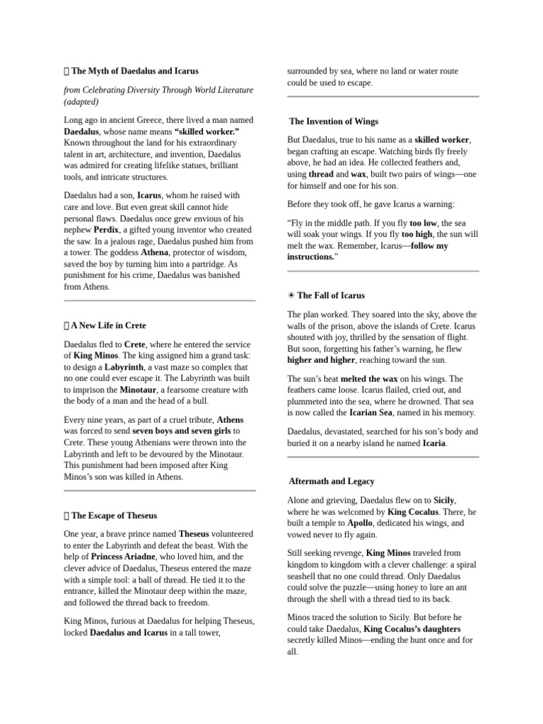 Daedalus and Icarus Lecture | PDF