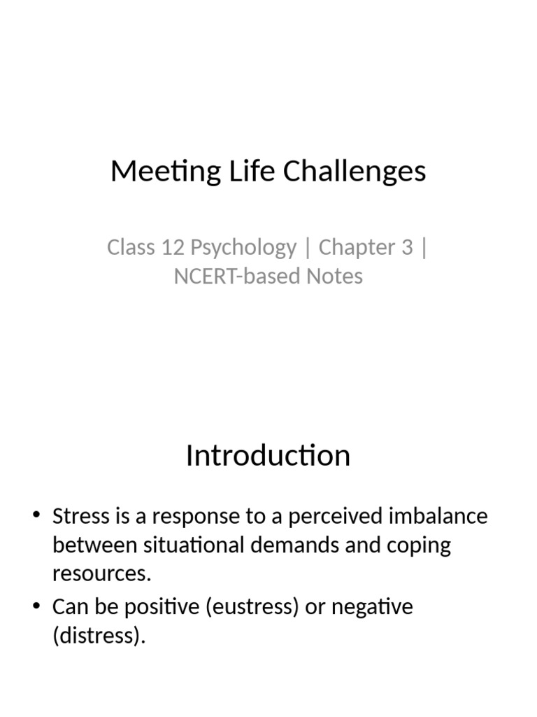 Class 12 Psychology: Meeting Life Challenges | PDF