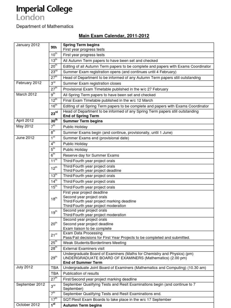 Exam Calendar 12 | PDF | Technology & Engineering