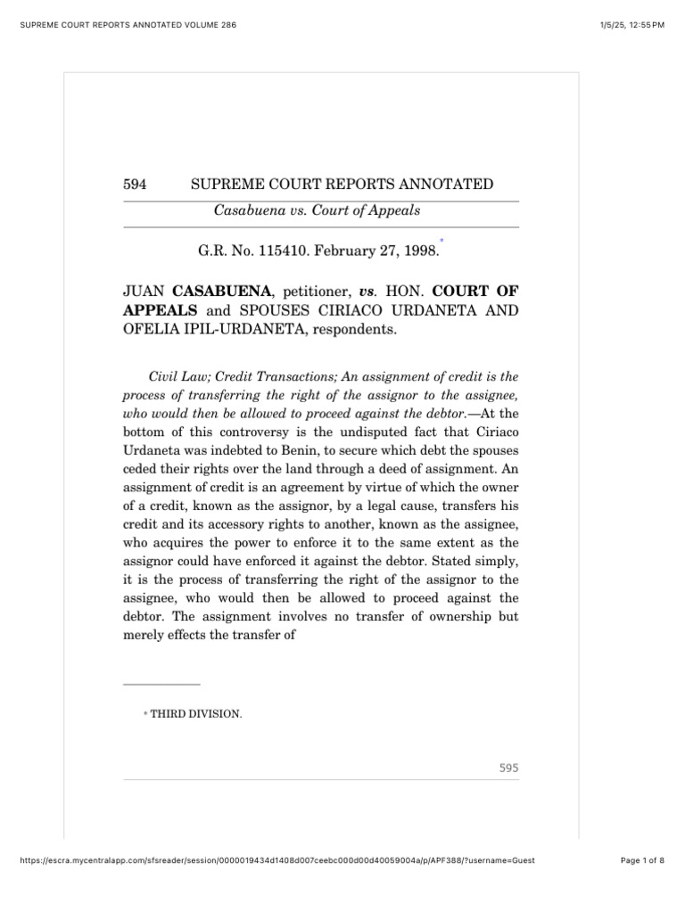 Casabuena vs CA | PDF | Assignment (Law) | Private Law