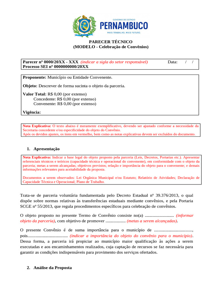 Modelo de Parecer Técnico para Convênios | PDF | Administração pública