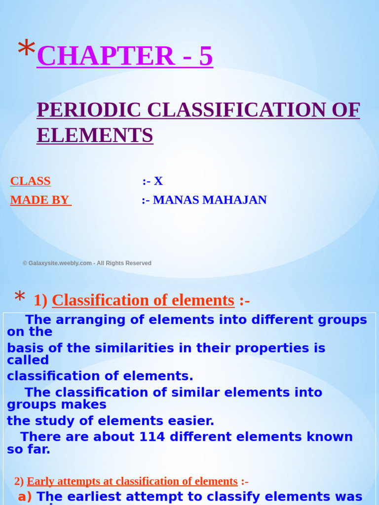 Chapter - 5: Periodic Classification of Elements | PDF | Periodic Table ...