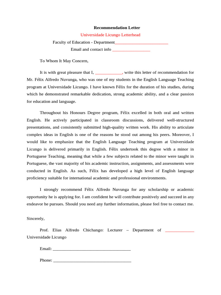 Recomendation Letter | PDF