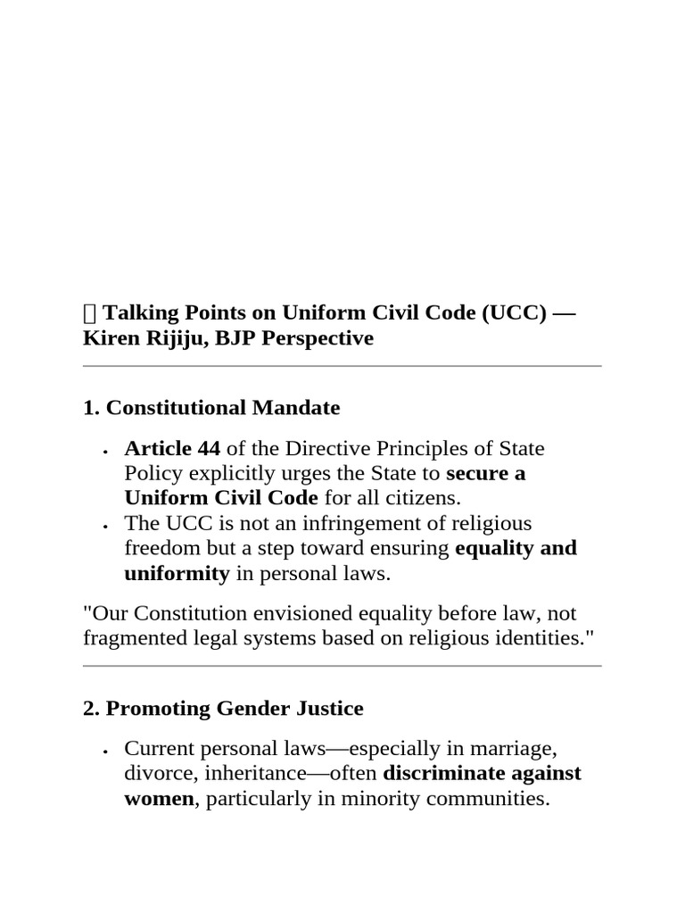 ? Talking Points On Uniform Civil Code | PDF | Justice | Crime & Violence