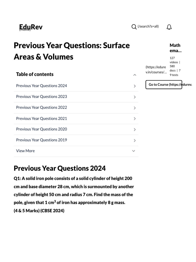 Class 10 Maths Chapter 12 Surface Area and Volumes | PDF | Sphere | Volume