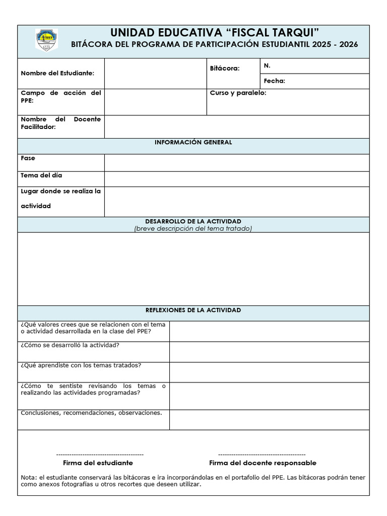 Bitácora Estudiantil (1 Hoja) | PDF