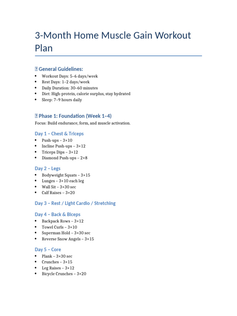 Home Muscle Gain Workout Plan | PDF