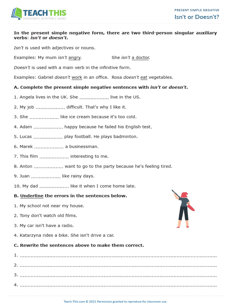 Isnt or Doesnt Worksheet | PDF | Language Mechanics | Language Families
