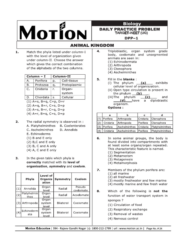 Animal Kingdom DPP-1 | PDF