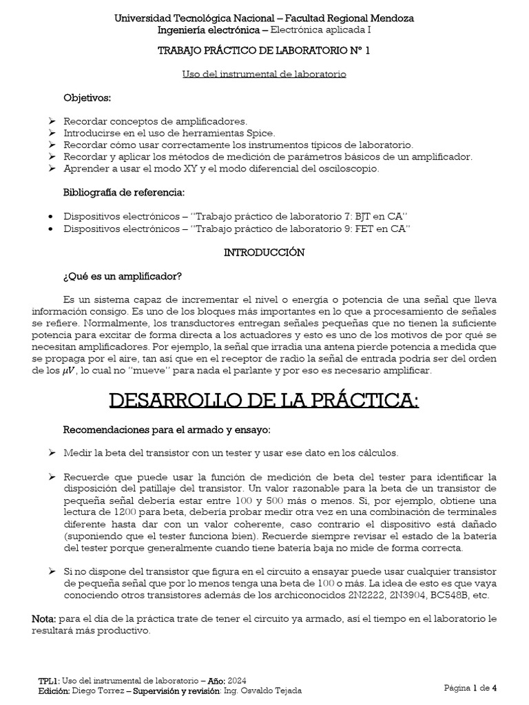 Ea1 TPL1 2024 | PDF | Electrónica | Transistor