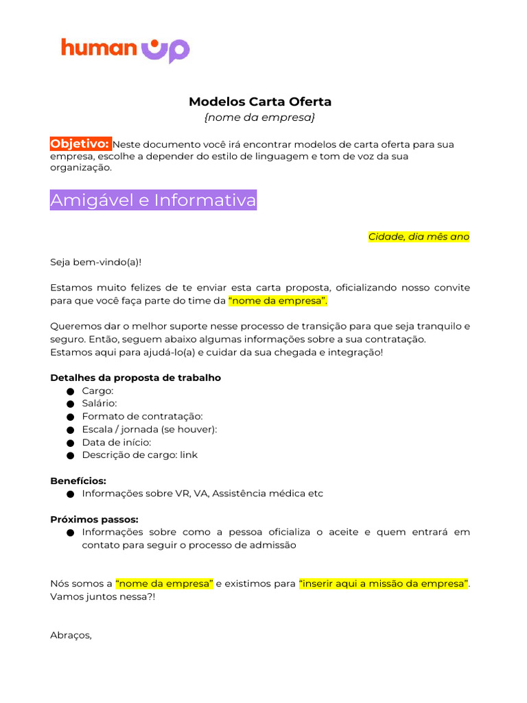 _RH UP_Modelo Carta Oferta | PDF | Gestão de recursos humanos