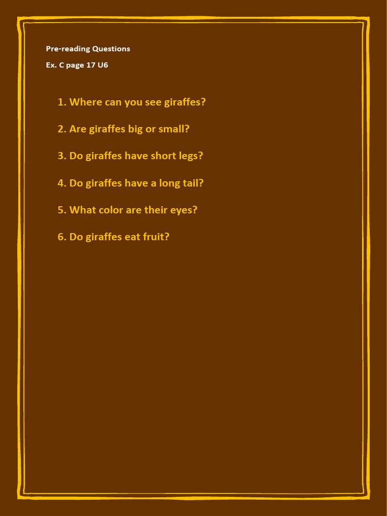 Pre-Reading - Giraffes Activity Ex. C P. 17 | PDF