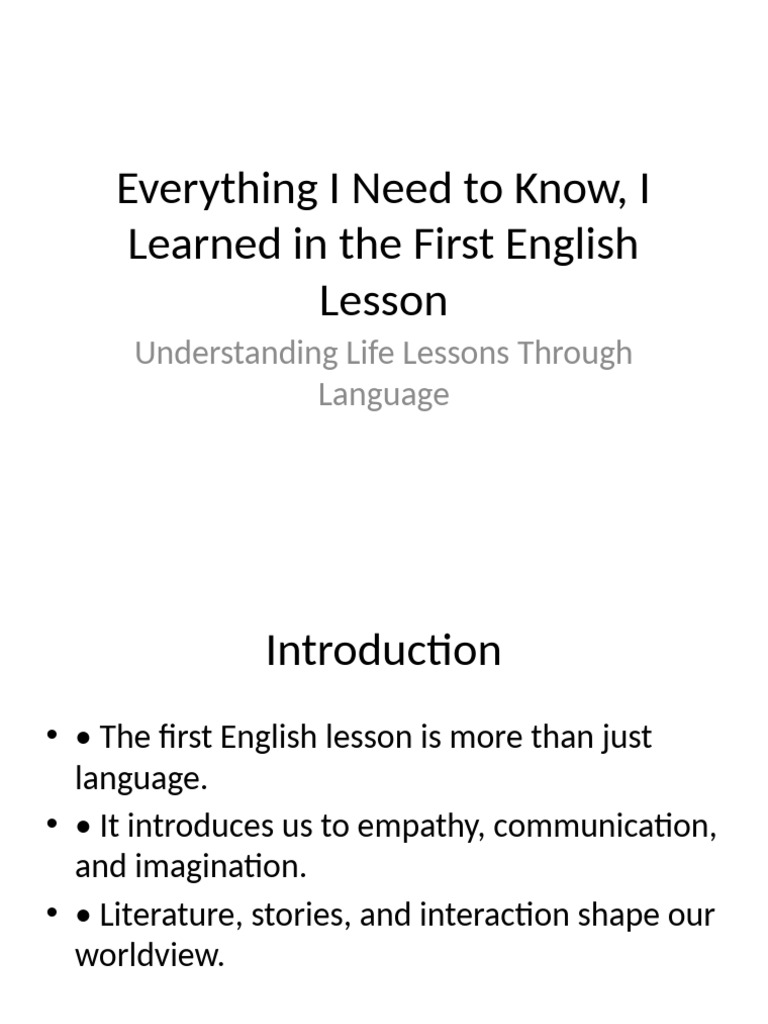 Everything I Learned in The First English Lesson | PDF