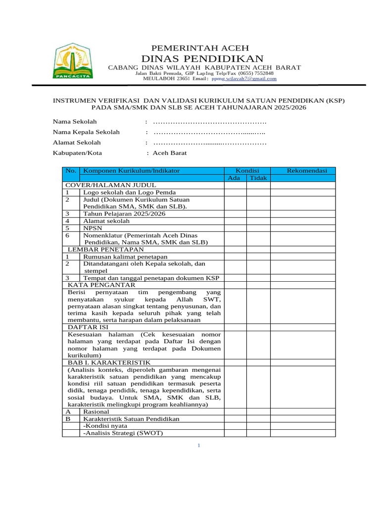 Instrumen Validasi KSP 2025 Aceh | PDF
