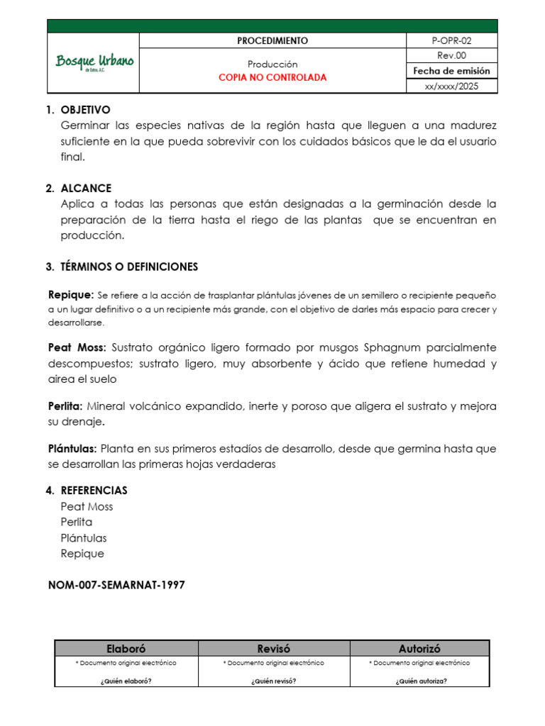 P-OPR-02 Producción Rev.00 | PDF | Germinación | Horticultura