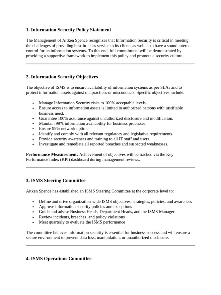 ISMS Policy Satatement Sample | PDF | Information Security | Computer Security