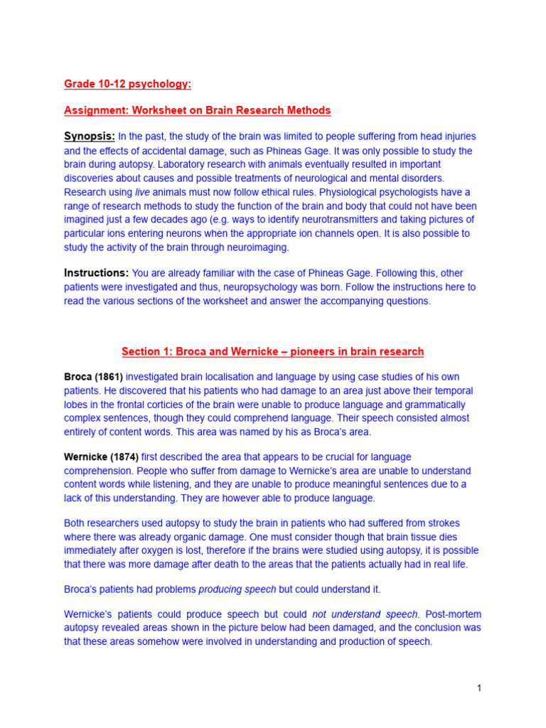 Brain Research Methods Worksheet | PDF | Positron Emission Tomography ...