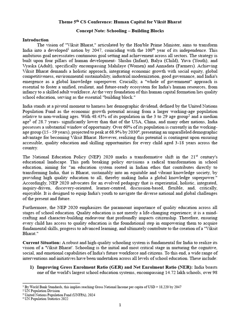 Concept Note - Schooling - Building Blocks | PDF | Languages Of India | Teachers