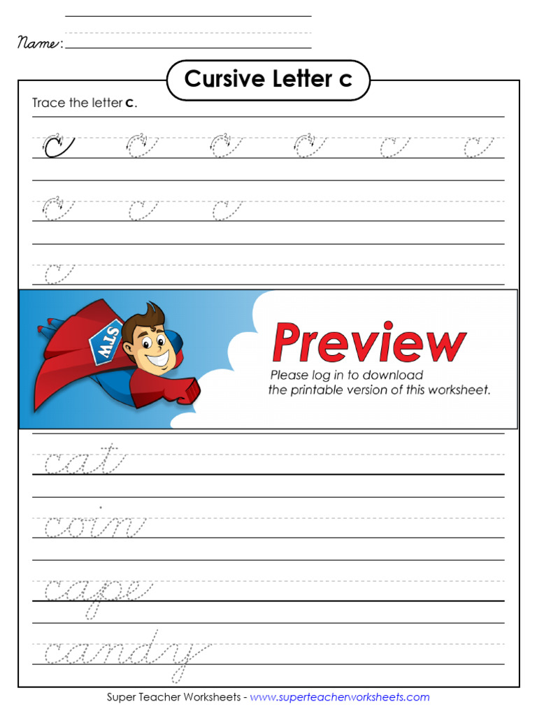 Cursive Letter C Practice Worksheet | PDF