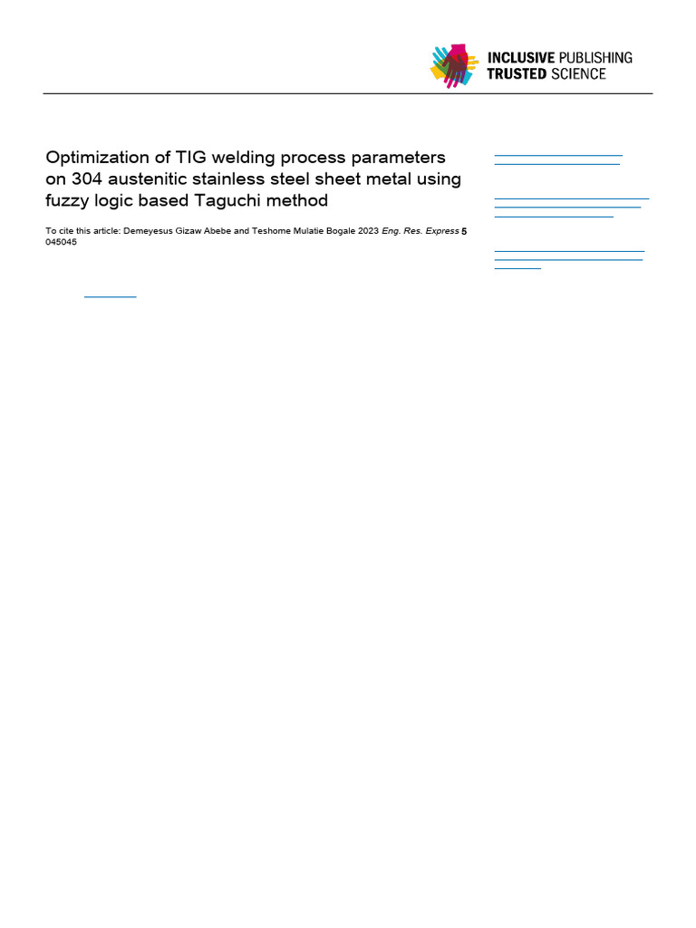 Optimization of TIG Welding For Austentic Steel | PDF | Welding | Construction