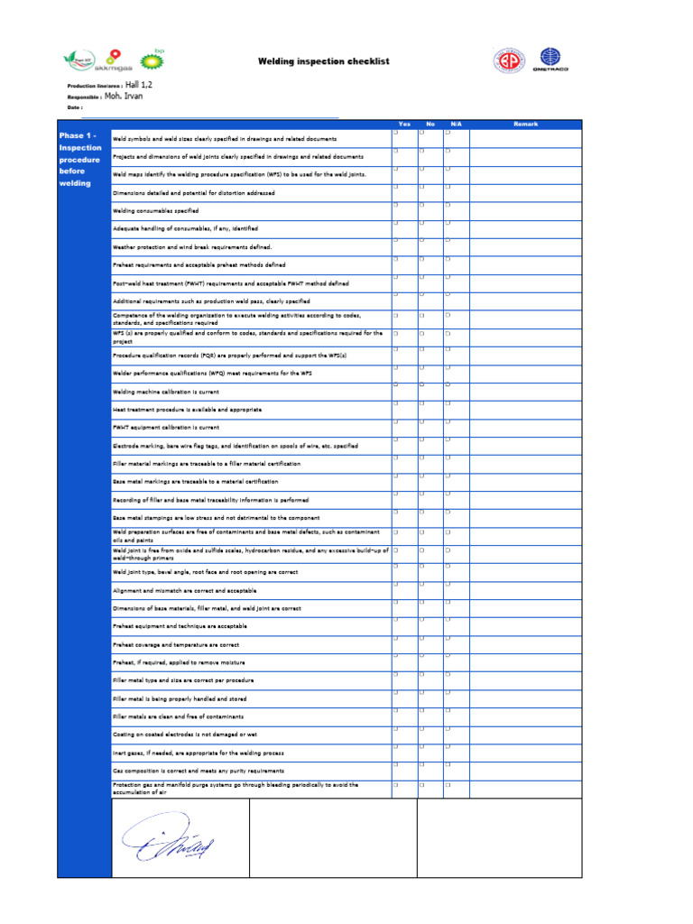 Checklist Welding Fabrication-1 | PDF | Welding | Construction