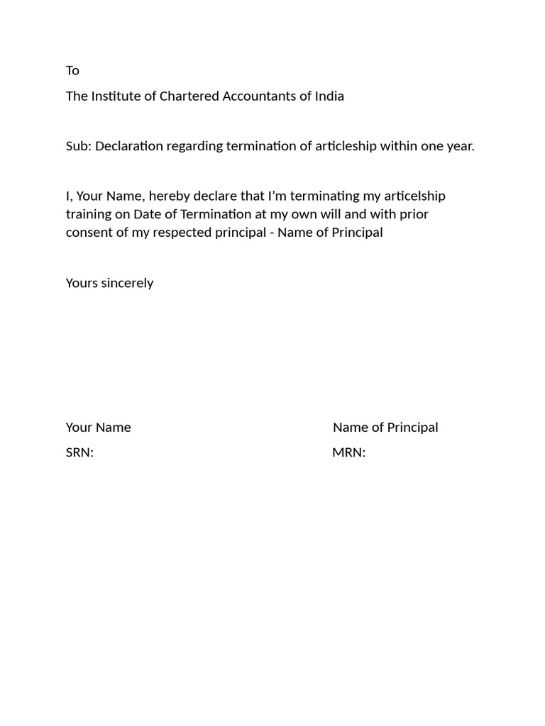 Termination Declaration Form for Articleship | PDF