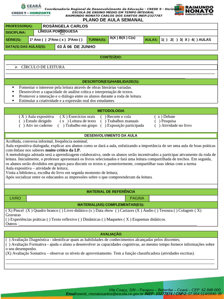 Plano de Aula Prioritário Semanal 2º Ano - LP - Junho | PDF | Lição ...