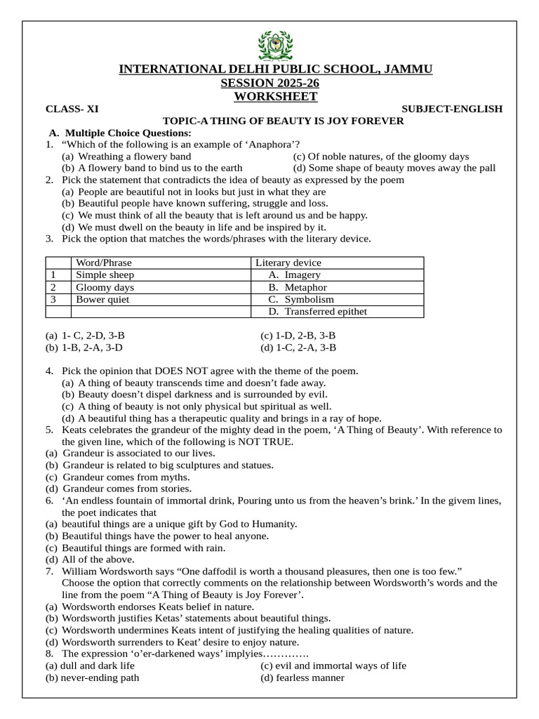 A Thing of Beauty... Worksheet | PDF | Beauty