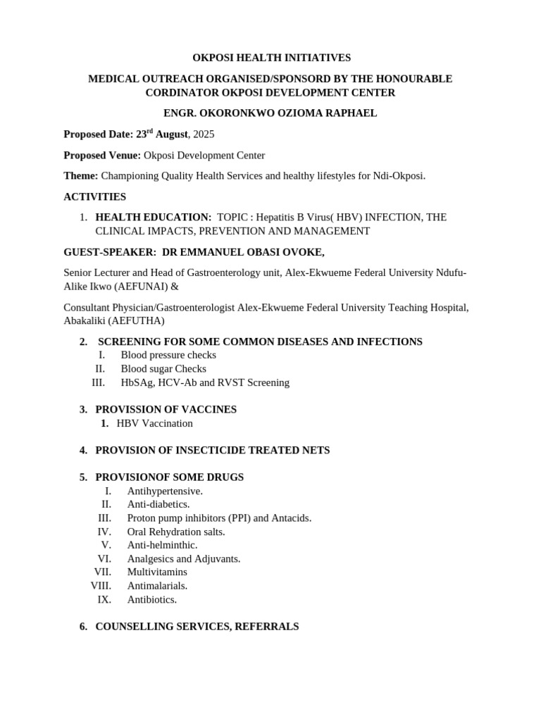 Okposi Health Initiative Outreach 2025 | PDF | Hepatitis B | Medical ...