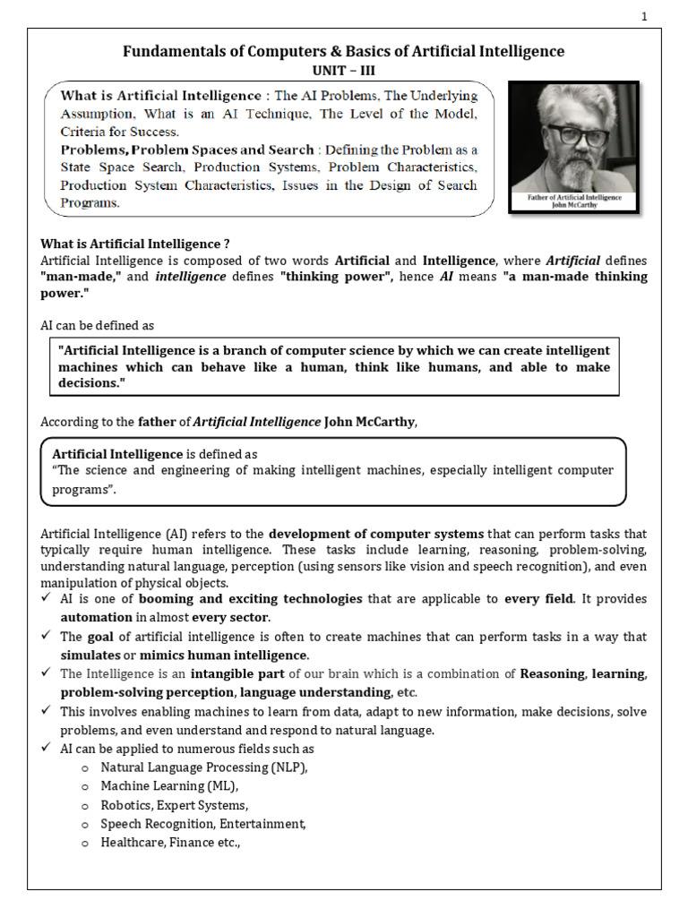 Bca (Ai) - Unit III - Chapter I | PDF | Artificial Intelligence ...