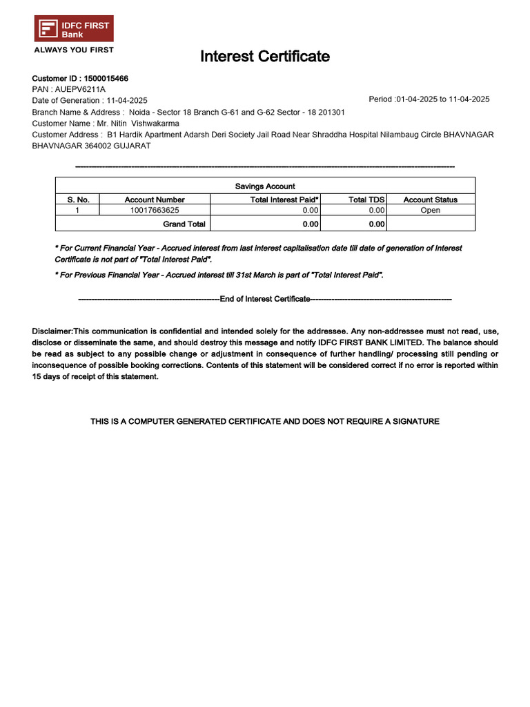Interest Certificate 1500015466 2025 2026 131613658 | PDF