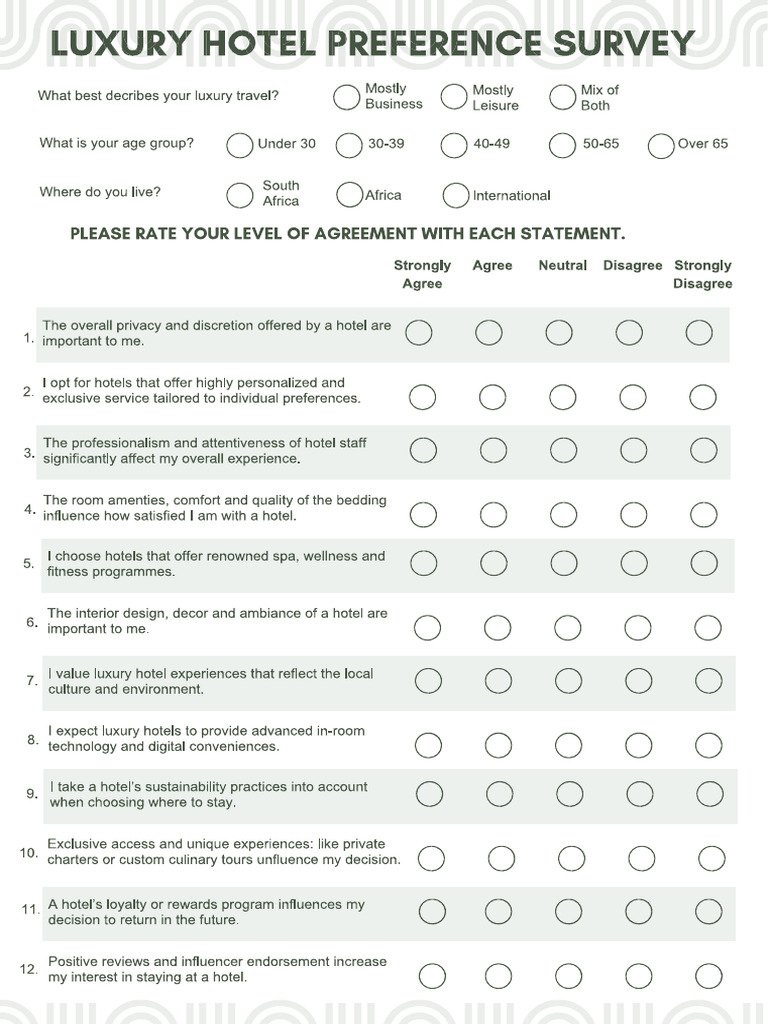 Luxury Hotel Preference Survey | PDF