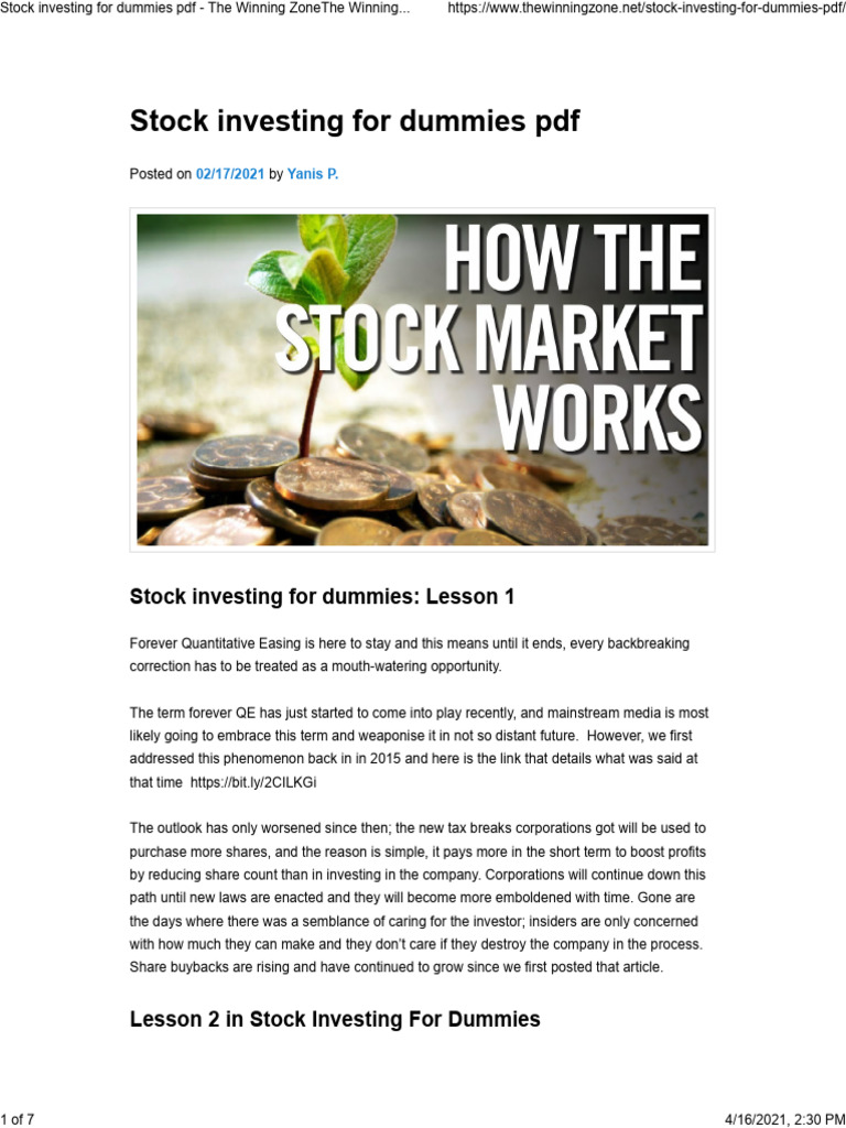Stock Investing Insights for Dummies | PDF | Market Trend | Share ...