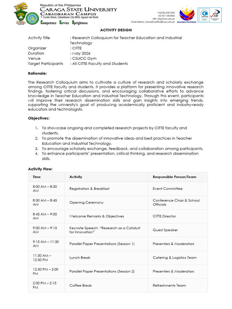 ACTIVITY DESIGN Research Colloquium For TEd and IndTech | PDF