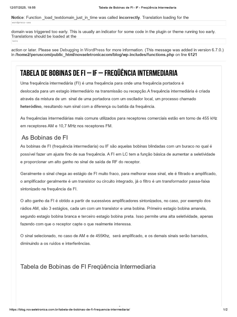 Tabela de Bobinas de FI - IF - Freqüência Intermediaria | PDF ...