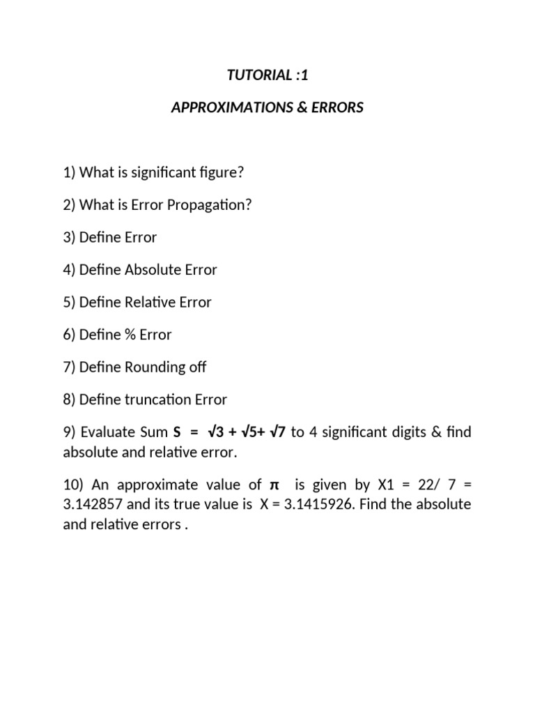 TUTORIAL_1 Approximations & Errors | PDF