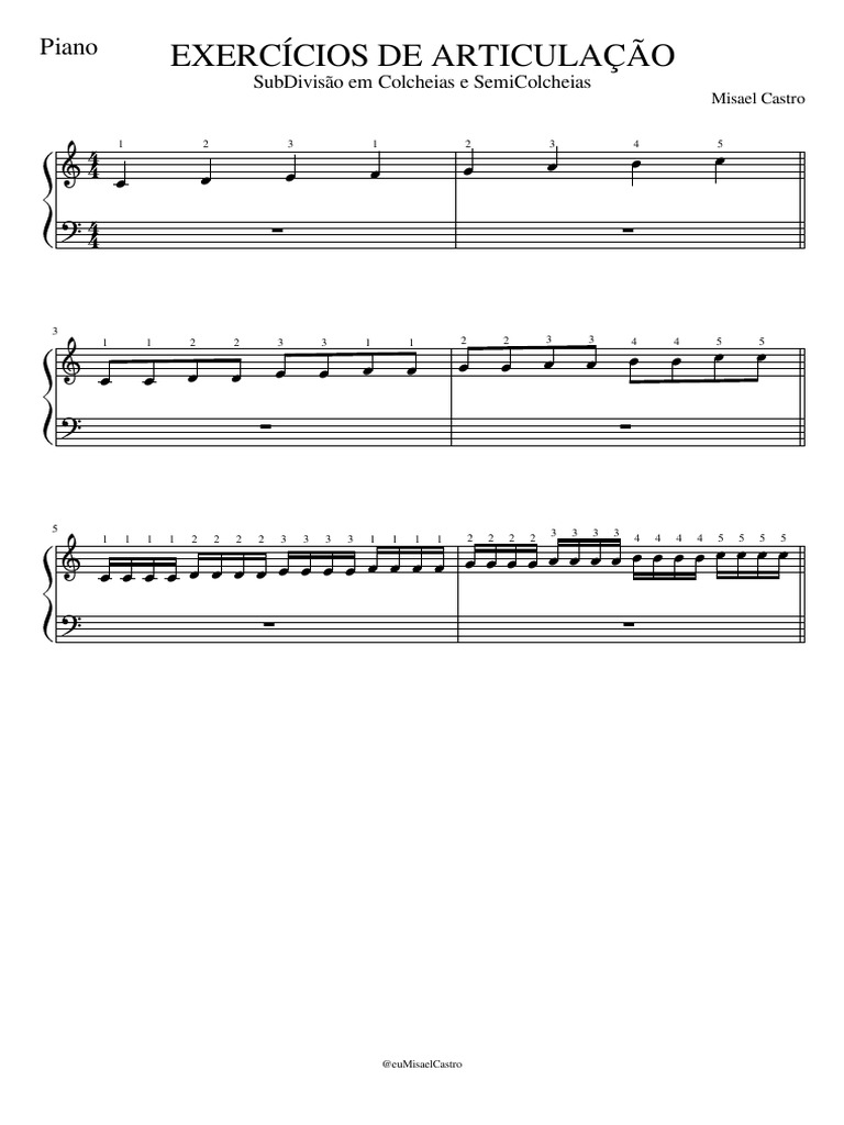 Exercícios de Piano: Colcheias e SemiColcheias | PDF