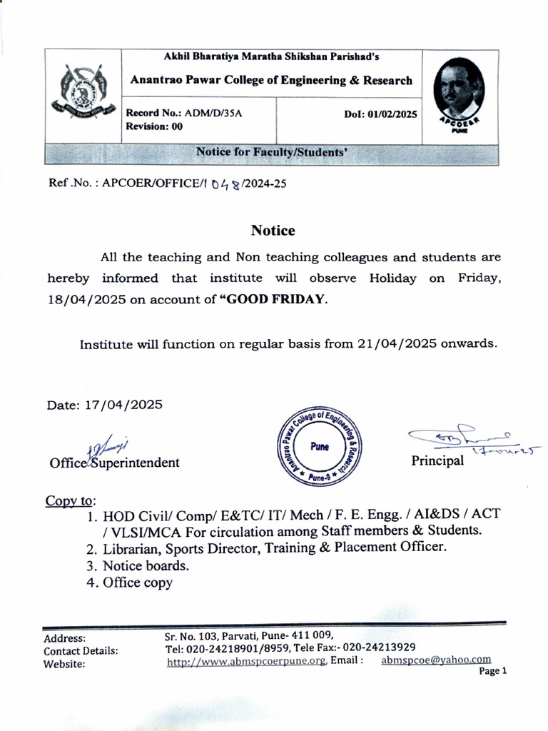 Good Friday Holiday Notice 2025 | PDF