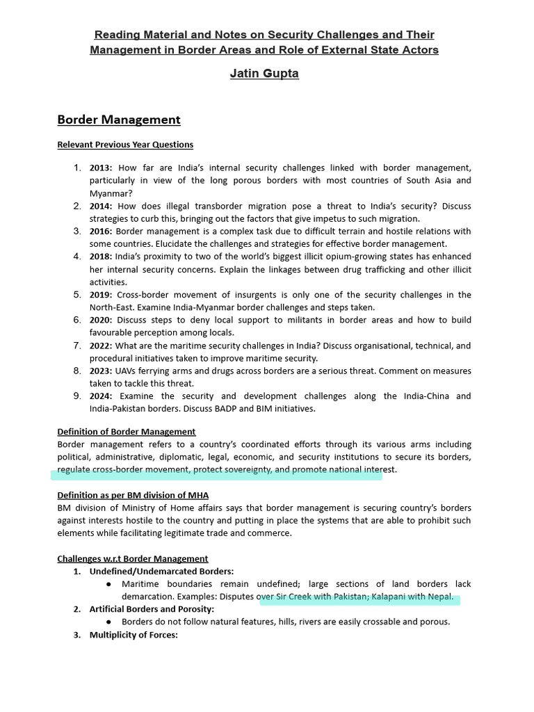 Border Management: Security Challenges & Strategies | PDF