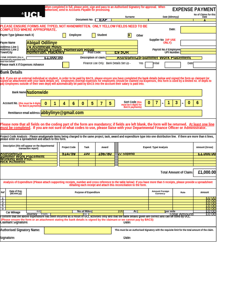 MyFinance General Expense Form | PDF | Payments