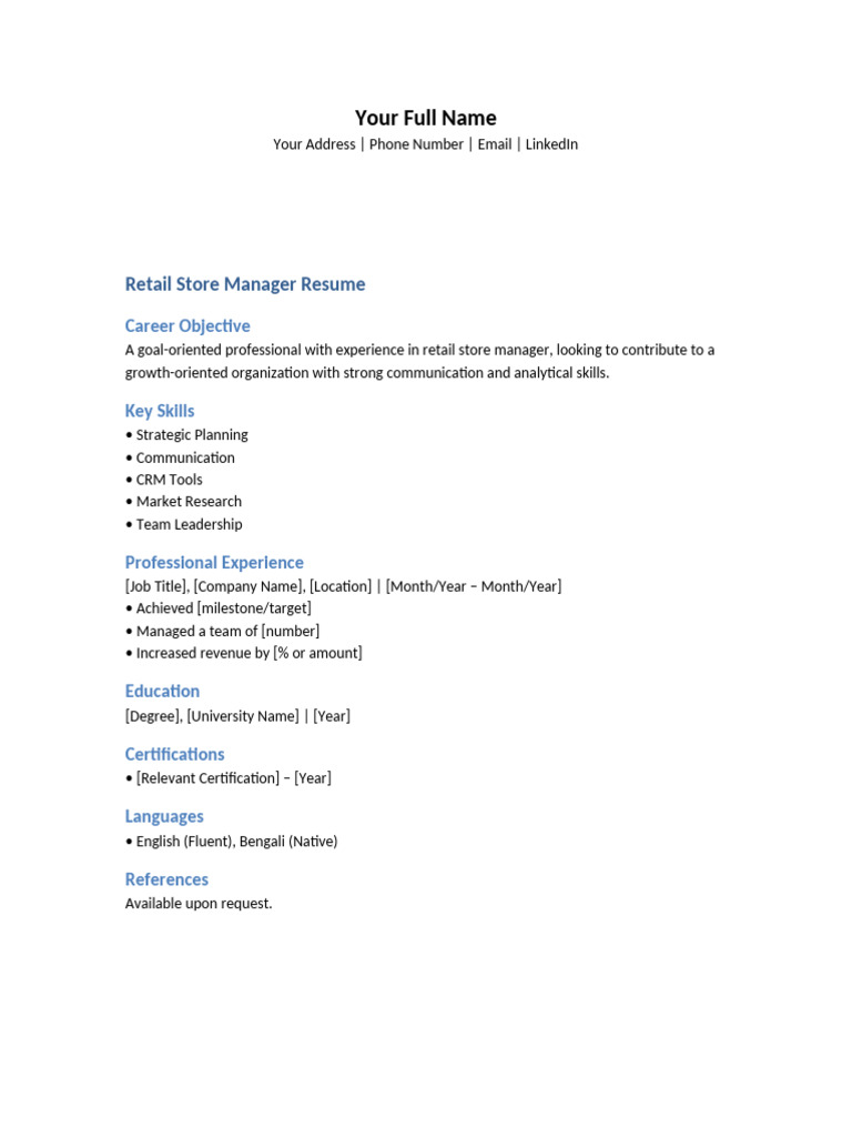 Retail Store Manager Resume | PDF