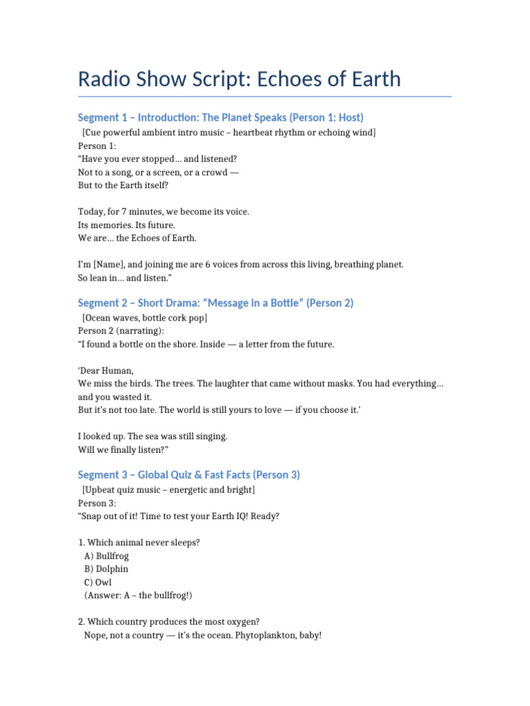Echoes of Earth Radio Show Script | PDF | Earth Sciences | Physical ...