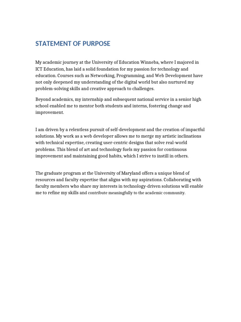 Statement of Purpose | PDF