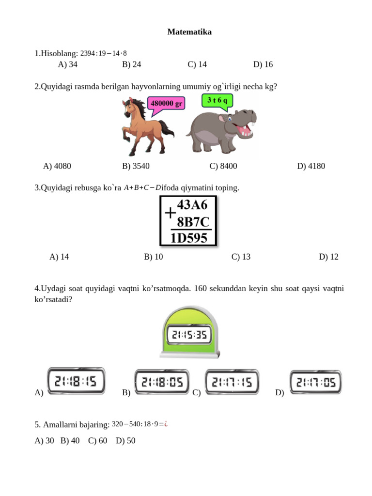 Grant Test Chorsu QZ | PDF