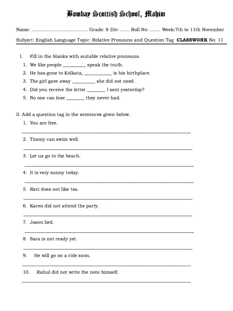 G8 English Language Worksheet 11 | PDF
